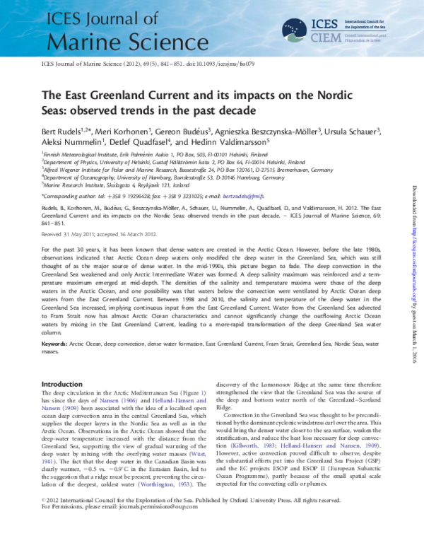 (PDF) The East Greenland Current and its impacts on the Nordic Seas ...