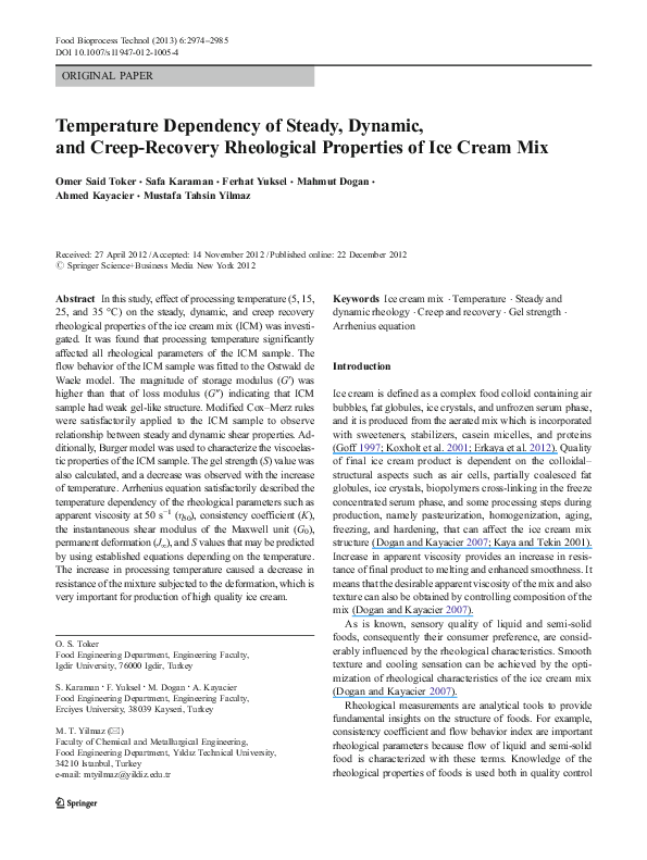 (PDF) Temperature Dependency of Steady, Dynamic, and Creep-Recovery ...