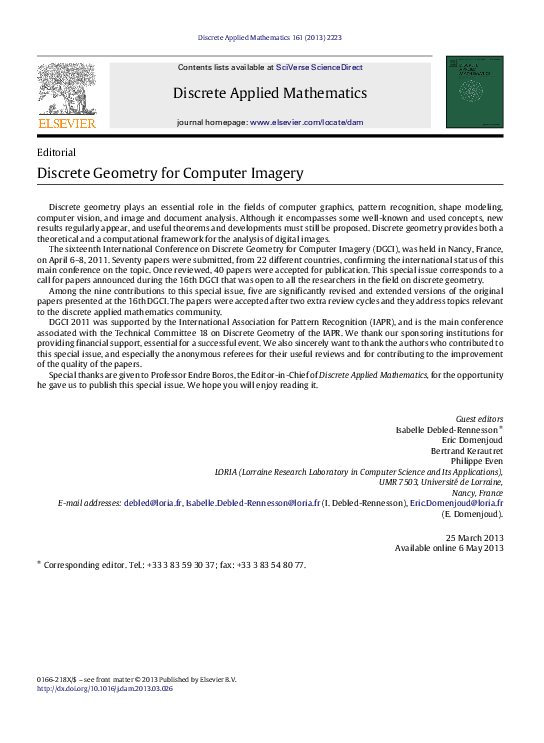 (PDF) Discrete Geometry for Computer Imagery