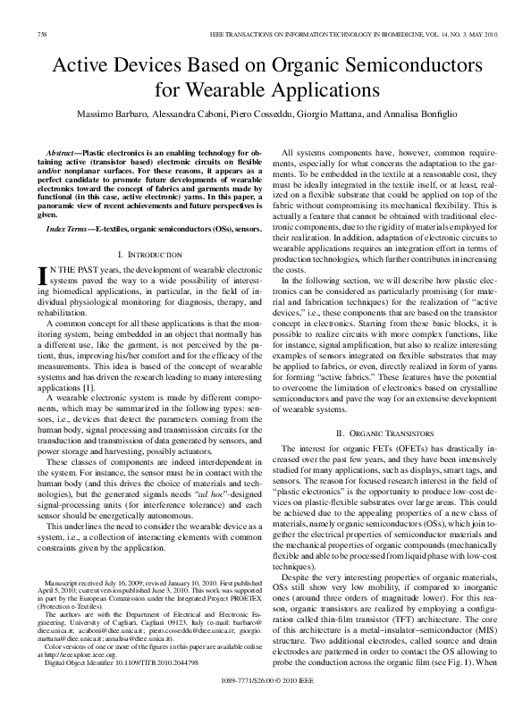(PDF) Active Devices Based on Organic Semiconductors for Wearable ...