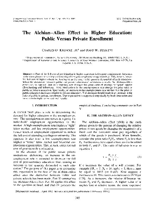 (PDF) The Alchian-Allen effect in higher education: Public versus ...