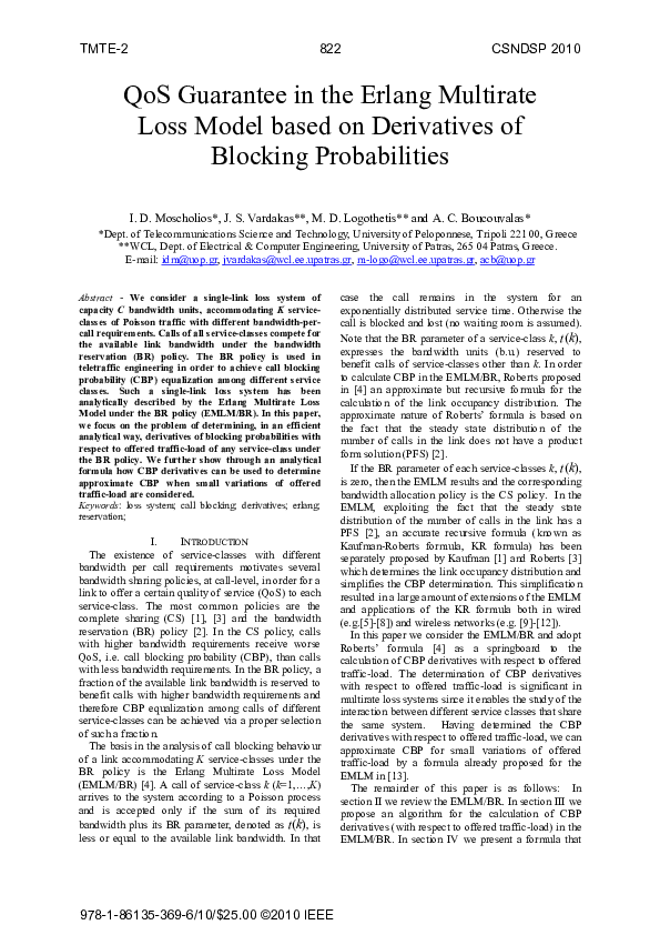 (PDF) QoS guarantee in the Erlang Multirate Loss Model based on derivatives of blocking ...