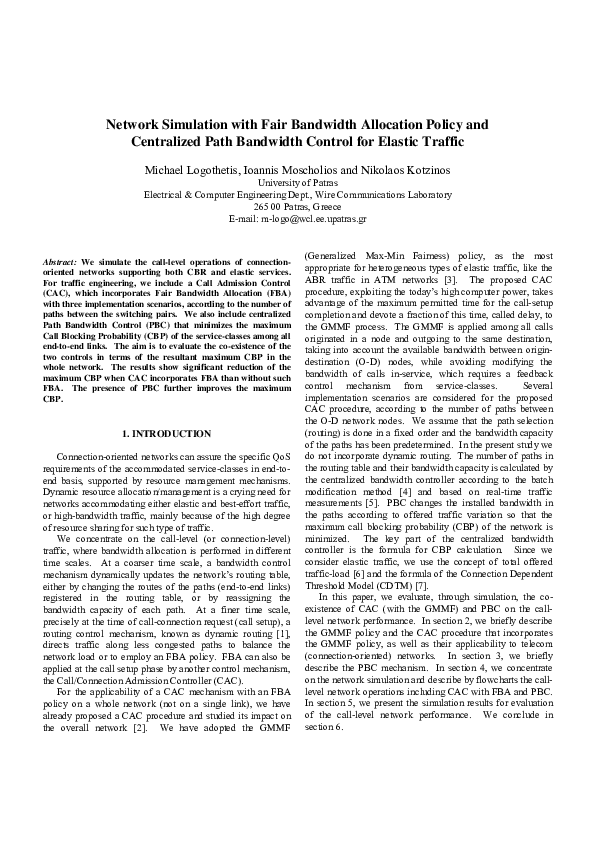 (PDF) Network Simulation with Fair Bandwidth Allocation Policy and Centralized Path Bandwidth ...