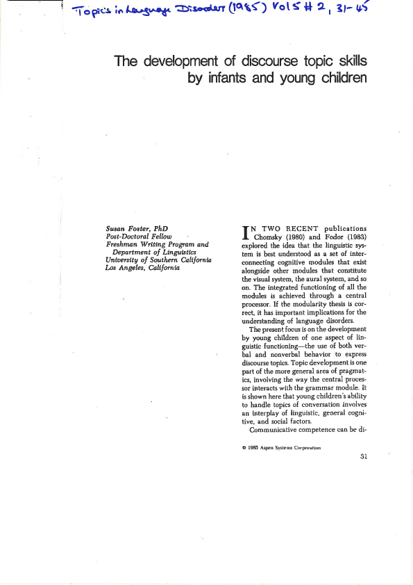 (PDF) The development of discourse topic skills by infants and young ...