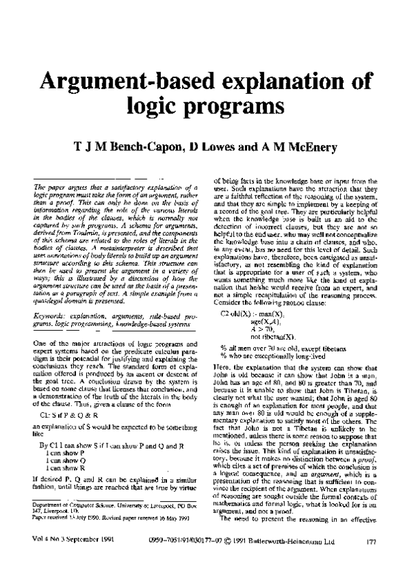 (PDF) Bench-Capon, T.J.M., Lowes, D., & McEnery, A.M. (1991). Argument ...