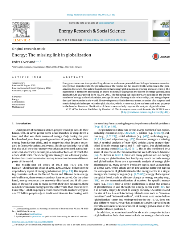 (PDF) Energy: The missing link in globalization