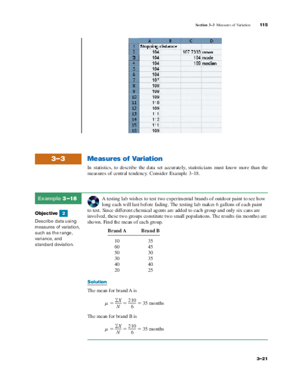 (PDF) Section 3–3 Measures of Variation 3–3 Measures of Variation