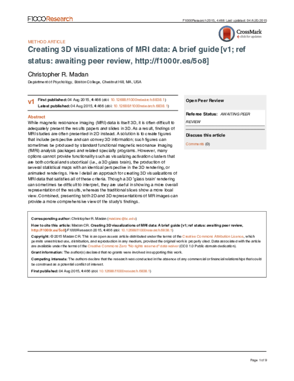 (PDF) Creating 3D visualizations of MRI data: A brief guide