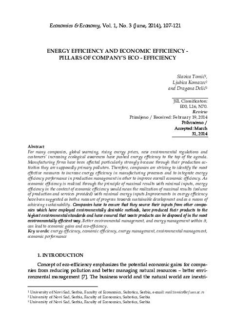 (PDF) ENERGY EFFICIENCY AND ECONOMIC EFFICIENCY - PILLARS OF COMPANY'S ...
