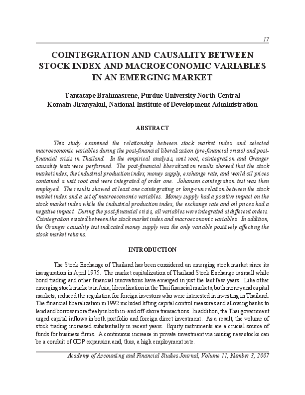 Pdf Cointegration And Causality Between Stock Index And Macroeconomic