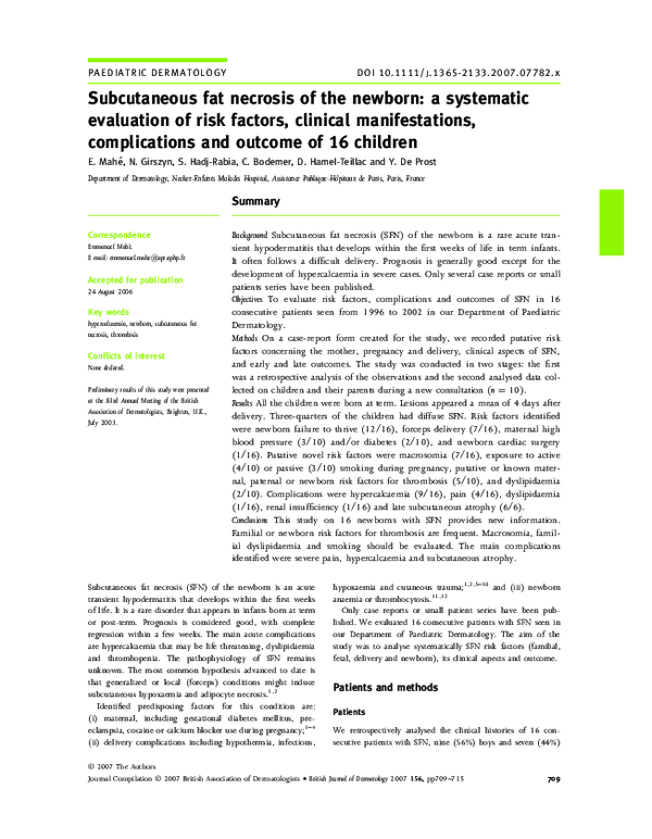 (PDF) Subcutaneous fat necrosis of the newborn: a systematic evaluation ...