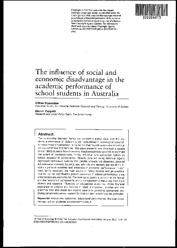 (PDF) The influence of social and economic disadvantage in the academic ...
