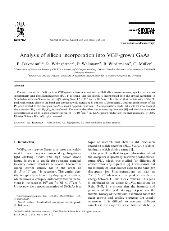 (PDF) Analysis of silicon incorporation into VGF-grown GaAs