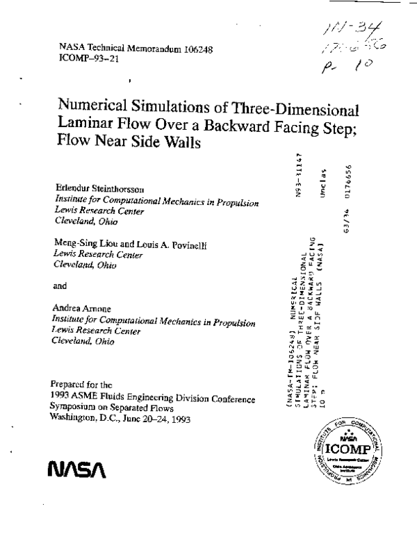 (PDF) Numerical simulations of three-dimensional laminar flow over a backward facing step; flow ...