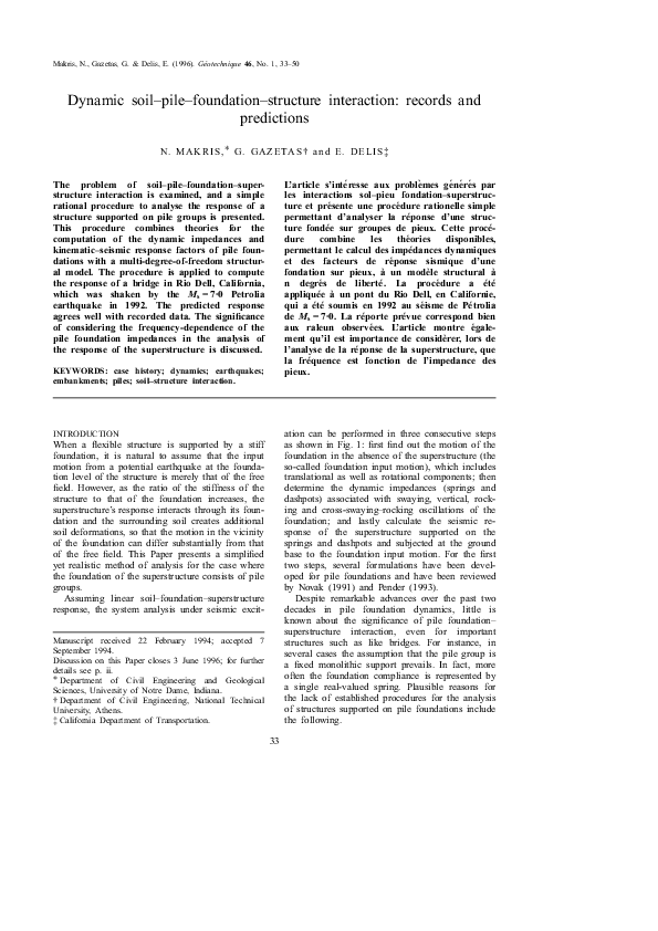 (PDF) Dynamic soil-pile-foundation-structure interaction: records and predictions
