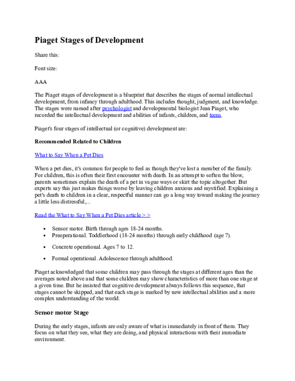 (DOC) Piaget Stages of Development
