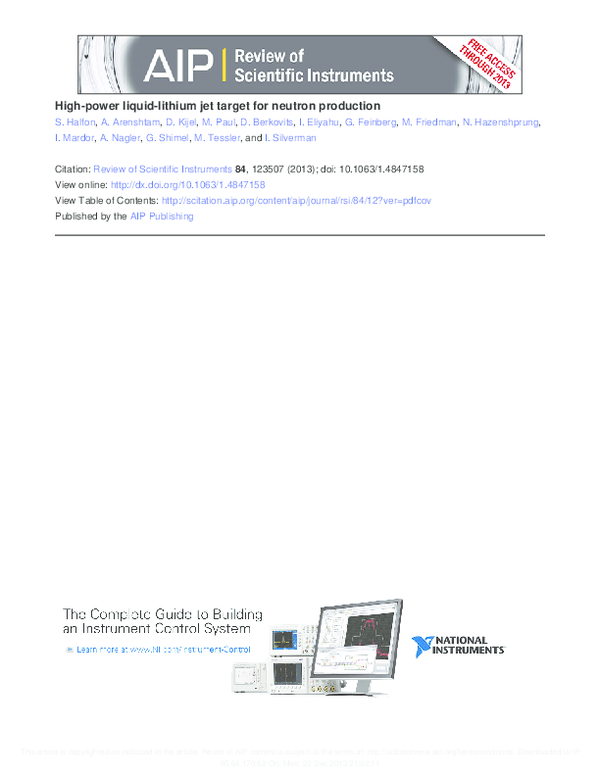 (PDF) High-power liquid-lithium jet target for neutron production