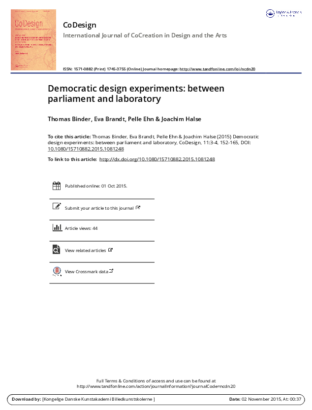 (PDF) Democratic design experiments: Between laboratory and parliament