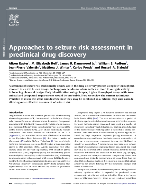 (PDF) Approaches to seizure risk assessment in preclinical drug discovery