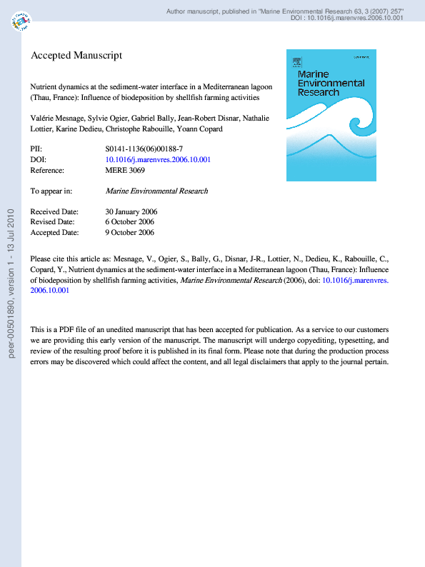 (PDF) Nutrient dynamics at the sediment–water interface in a ...