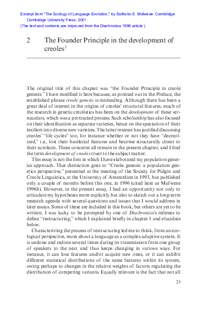 The Founder Principle in the development of creoles | Salikoko S ...