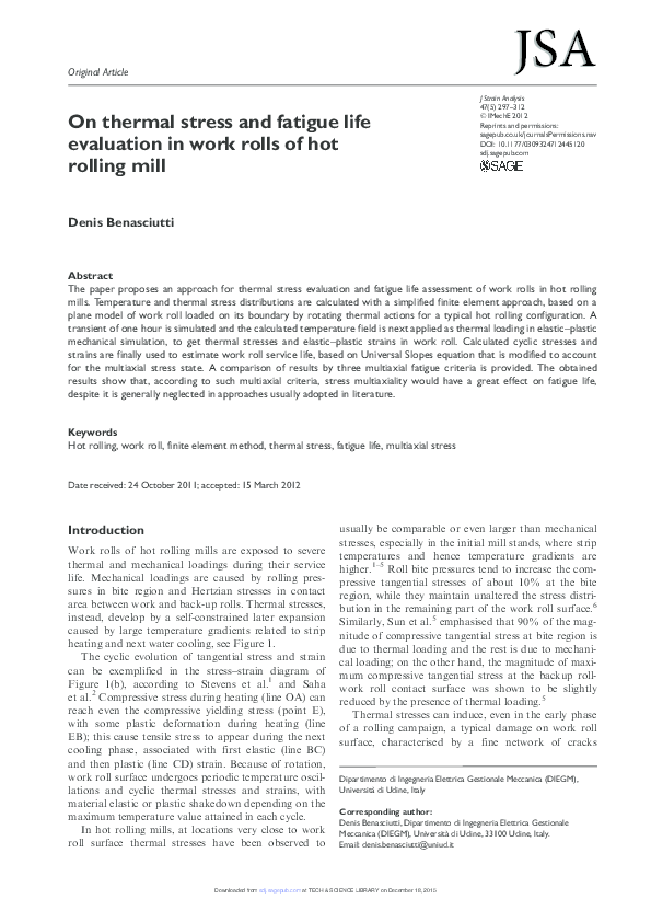 (PDF) On thermal stress and fatigue life evaluation in work rolls of ...