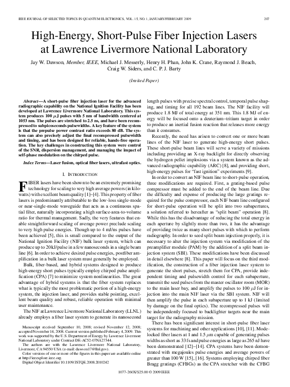 (PDF) High-Energy, Short-Pulse Fiber Injection Lasers at Lawrence ...