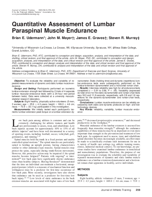 (PDF) Quantitative Assessment of Lumbar Paraspinal Muscle Endurance