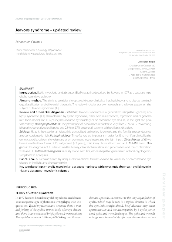 (PDF) Jeavons syndrome – updated review | Athanasios Covanis - Academia.edu
