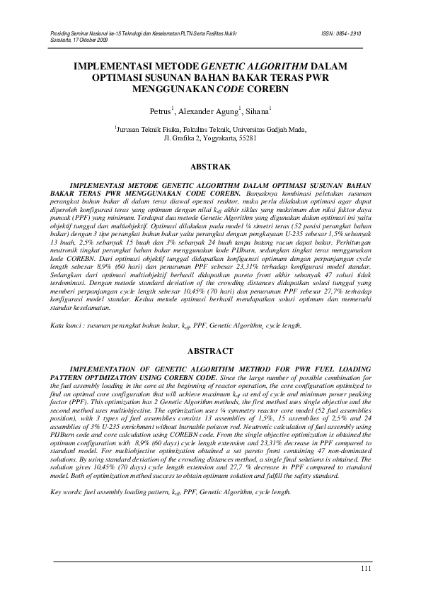 Pdf Implementation Of Genetic Algorithm Method For Pwr Fuel Loading Pattern Optimization Using