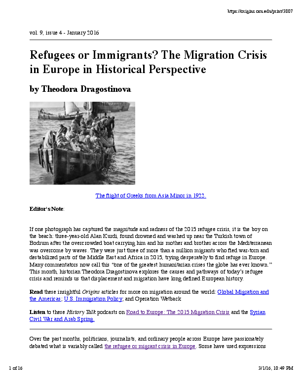 (PDF) Refugees or Immigrants? The Migration Crisis in Europe in ...