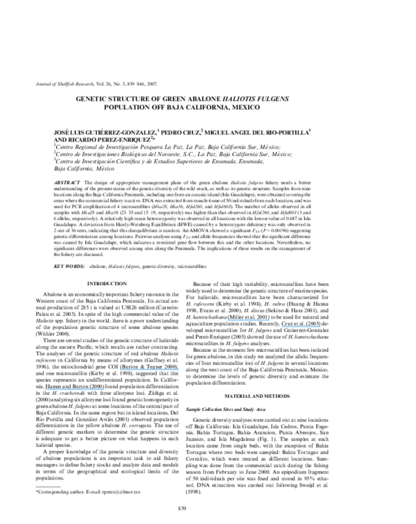 (PDF) Genetic Structure of Green Abalone Haliotis Fulgens Population ...