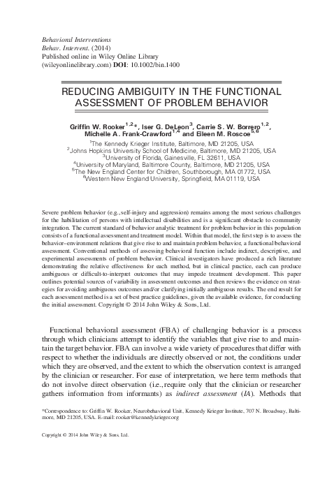 (PDF) Reducing Ambiguity in the Functional Assessment of Problem Behavior