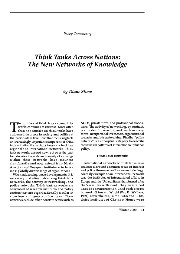(PDF) Think Tanks Across Nations: The New Networks of Knowledge