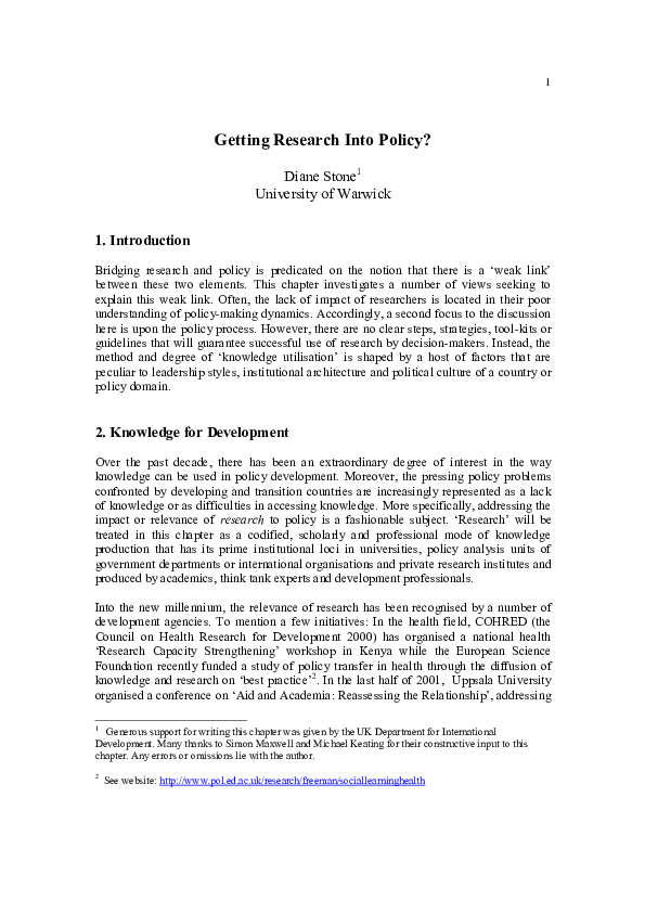 (PDF) Getting Research Into Policy?