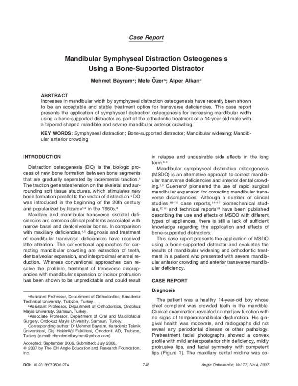 (PDF) Mandibular Symphyseal Distraction Osteogenesis Using a Bone ...