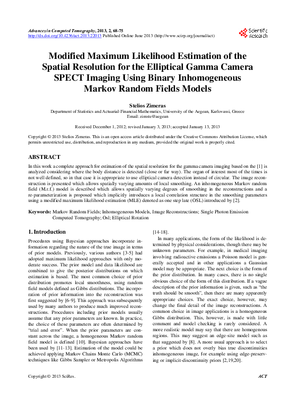 Pdf Modified Maximum Likelihood Estimation Of The Spatial Resolution