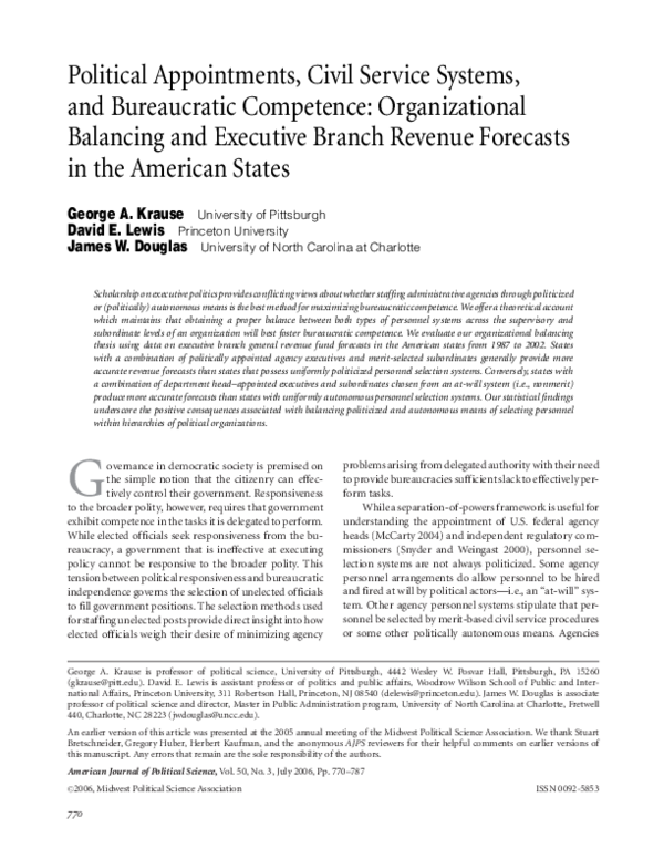 (PDF) Political Appointments, Civil Service Systems, and Bureaucratic ...