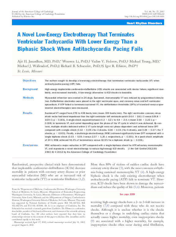 (PDF) Low-energy synchronous cardioversion of ventricular tachycardia using a catheter electrode ...