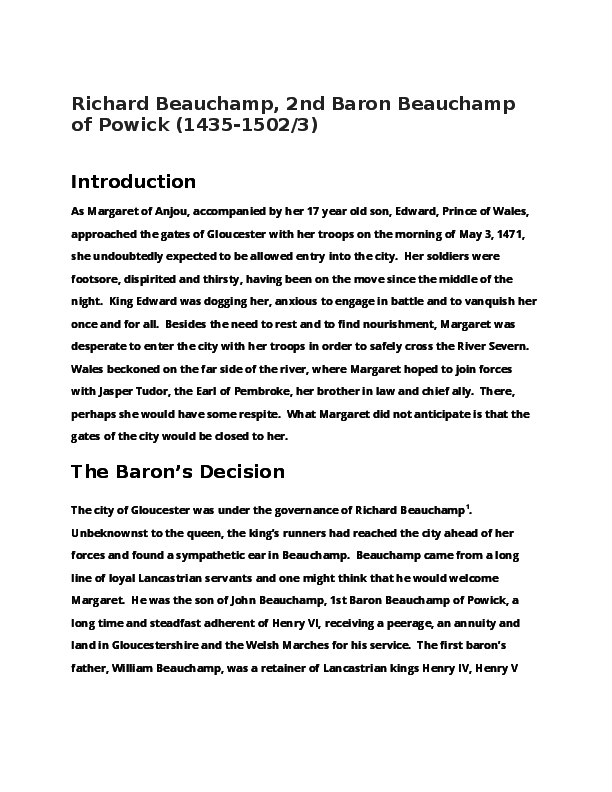 Richard Beauchamp, 2nd Baron of Powick (1435-1502/3)