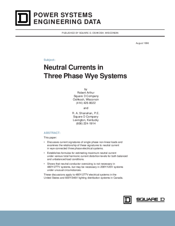 (PDF) POWER SYSTEMS ENGINEERING DATA Neutral Currents in Three Phase ...