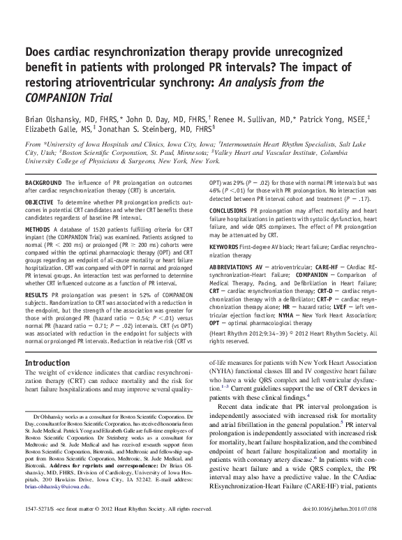(PDF) Cardiac Resynchronization Therapy and PR Interval Impact