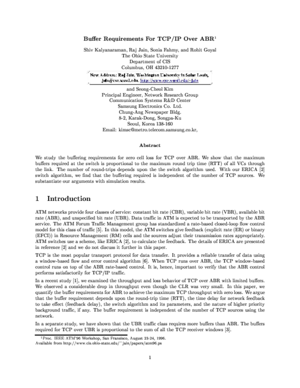 (PDF) Buffer requirements for TCP/IP over ABR