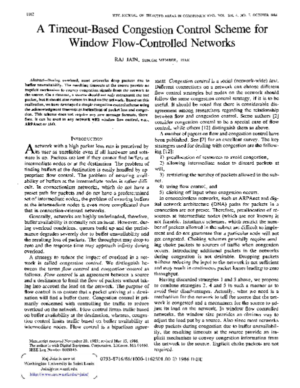 (PDF) A timeout-based congestion control scheme for window flow-controlled networks