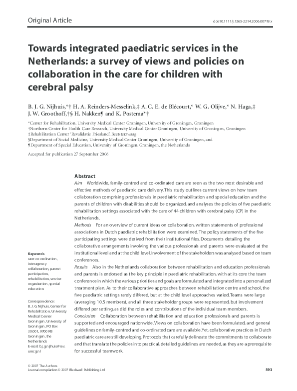 (PDF) Towards integrated paediatric services in the Netherlands: a ...