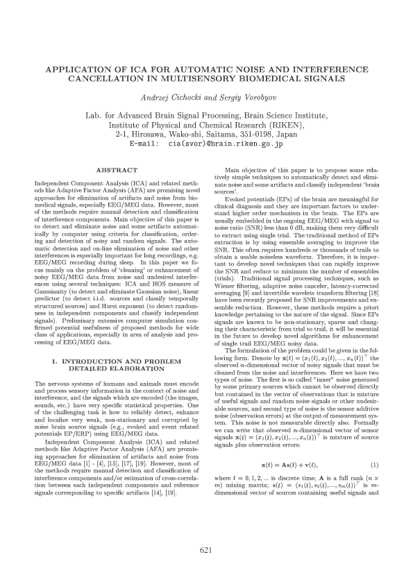 (PDF) Application of ICA for automatic noise and interference cancellation in multisensory ...