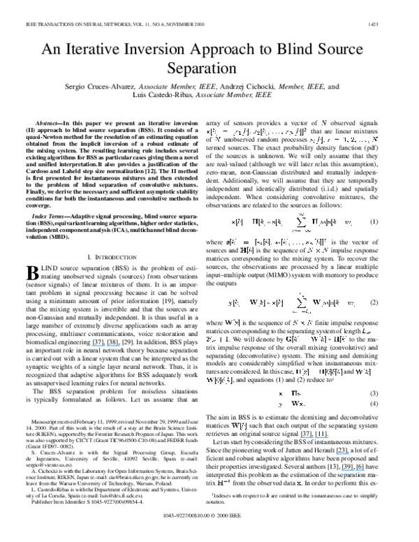 (PDF) An iterative inversion approach to blind source separation