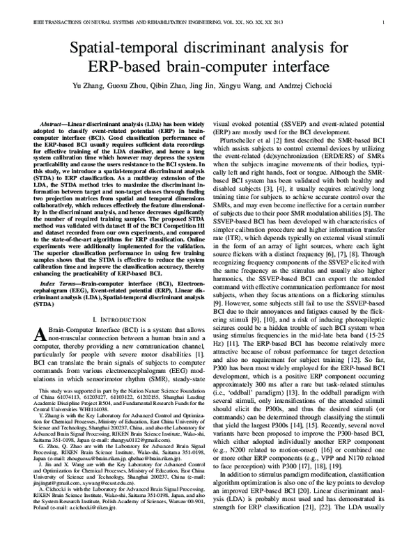 (PDF) Spatial-Temporal Discriminant Analysis for ERP-Based Brain-Computer Interface
