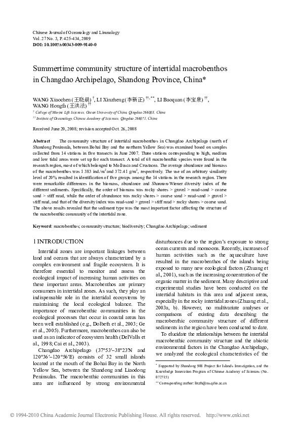(PDF) Summertime community structure of intertidal macrobenthos in ...