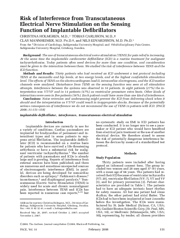 (PDF) Risk of Interference from Transcutaneous Electrical Nerve ...